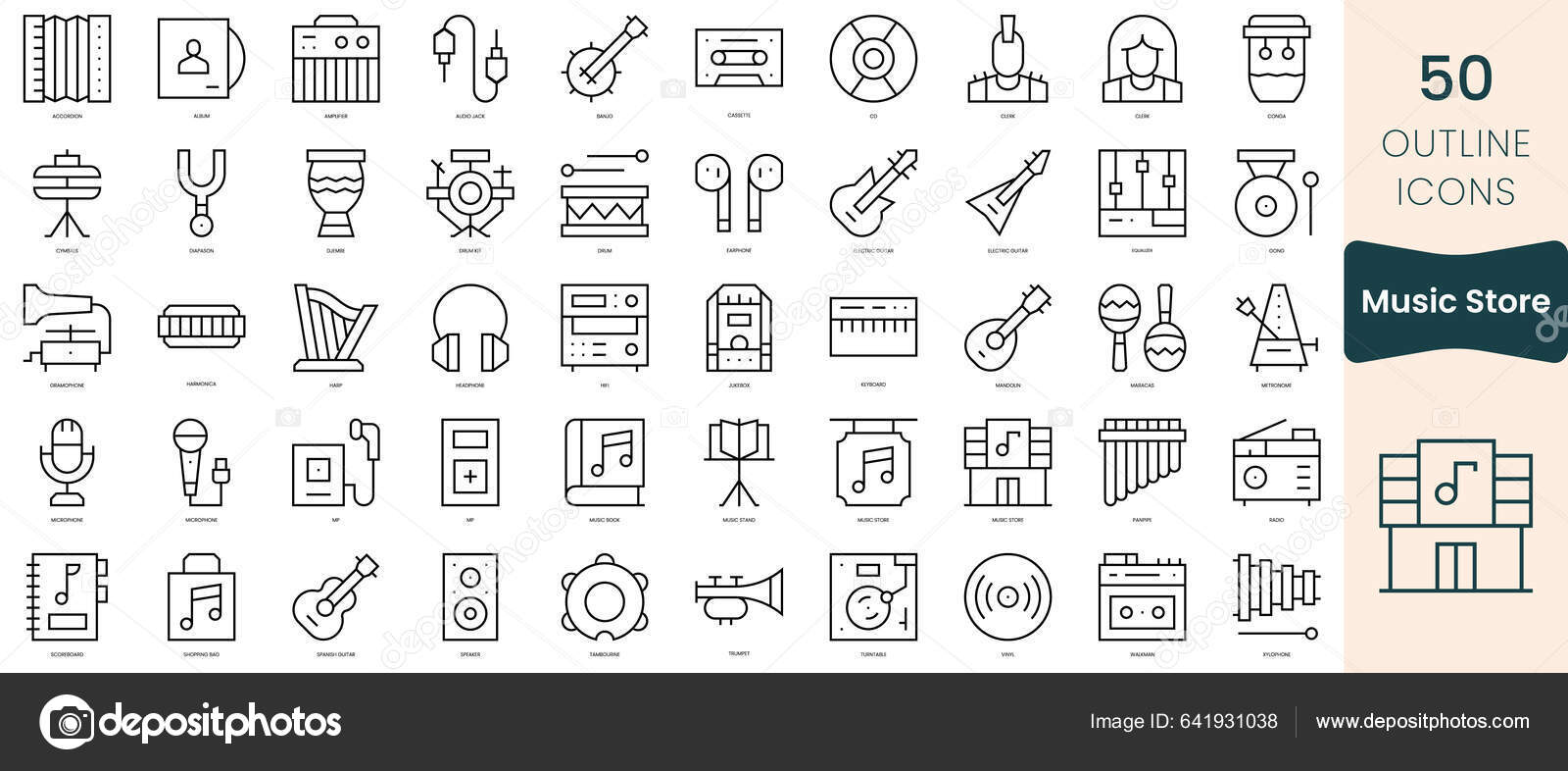 Set Music Store Icons Thin Linear Style Icons Pack Vector Stock Vector ...
