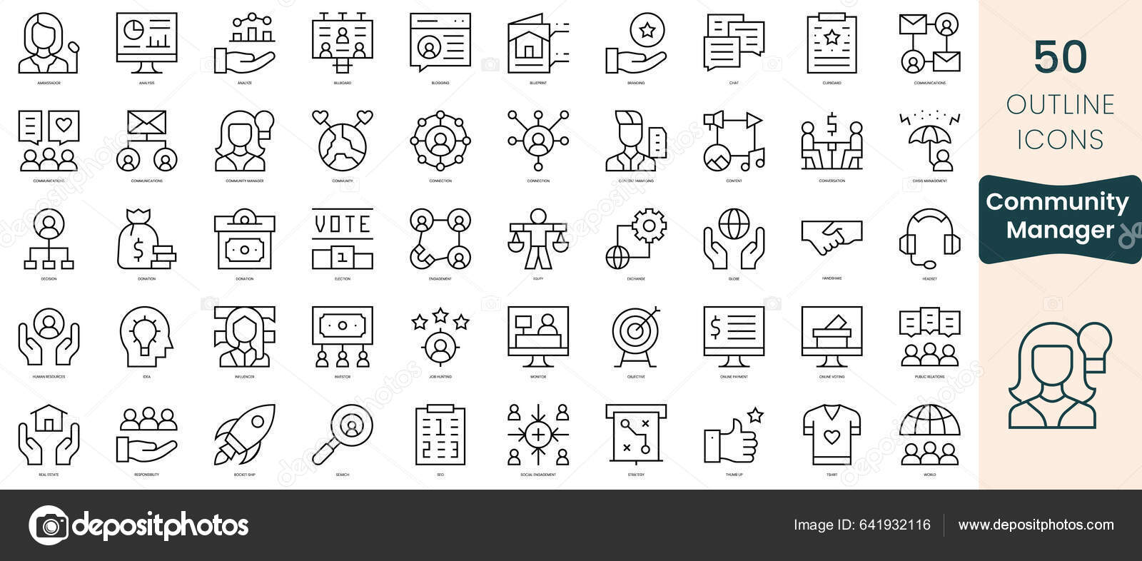 Conjunto Iconos Community Manager Iconos Estilo Lineal Delgado Pack ...