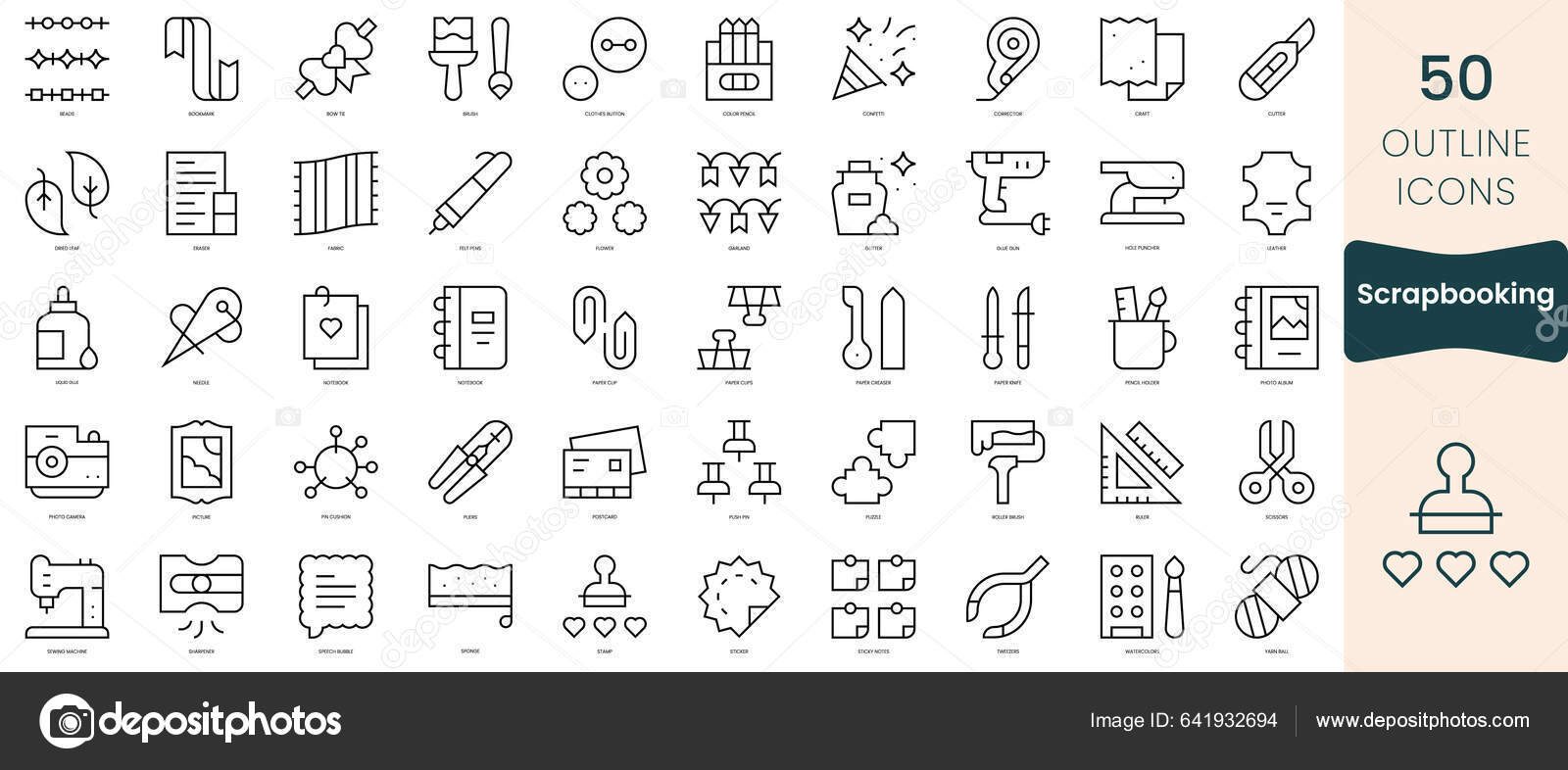 Set Scrapbooking Icons Thin Linear Style Icons Pack Vector Illustration Stock Vector by ...