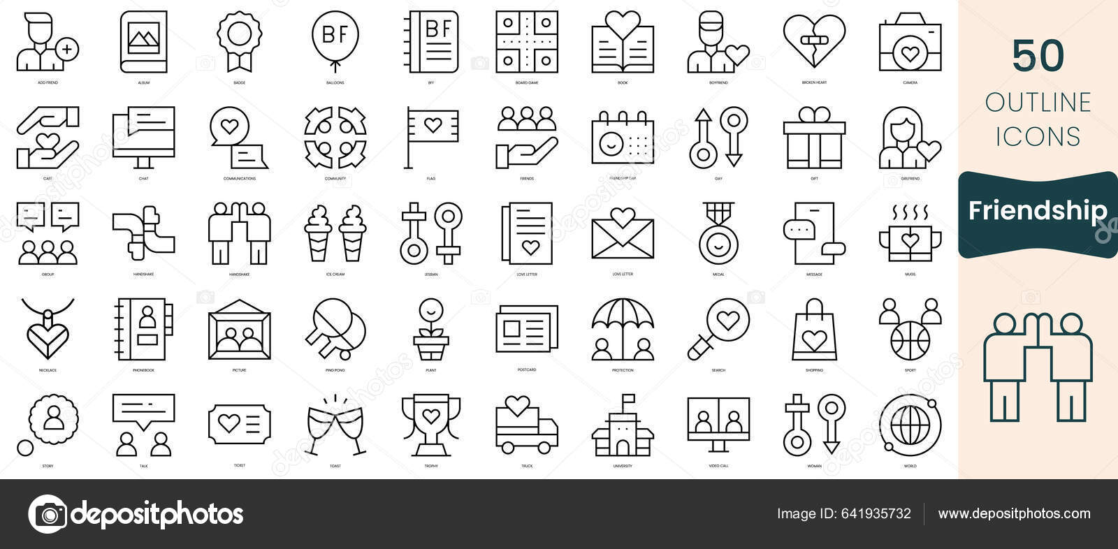 Set Friendship Icons Thin Linear Style Icons Pack Vector Illustration Vector de stock #641935732 ...