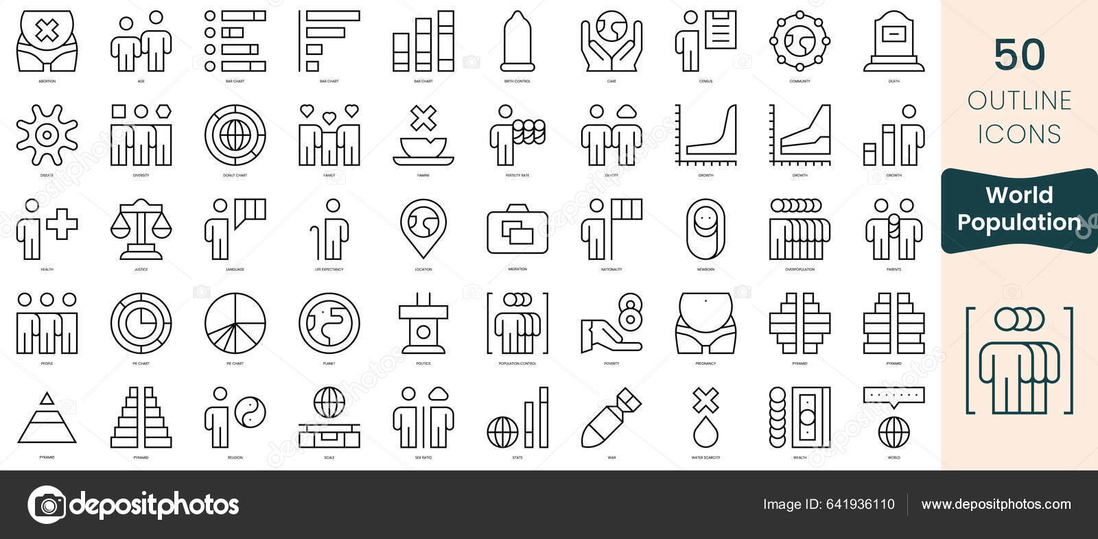 Set World Population Icons Thin Linear Style Icons Pack Vector Stock Vector by ©Hondicone 641936110