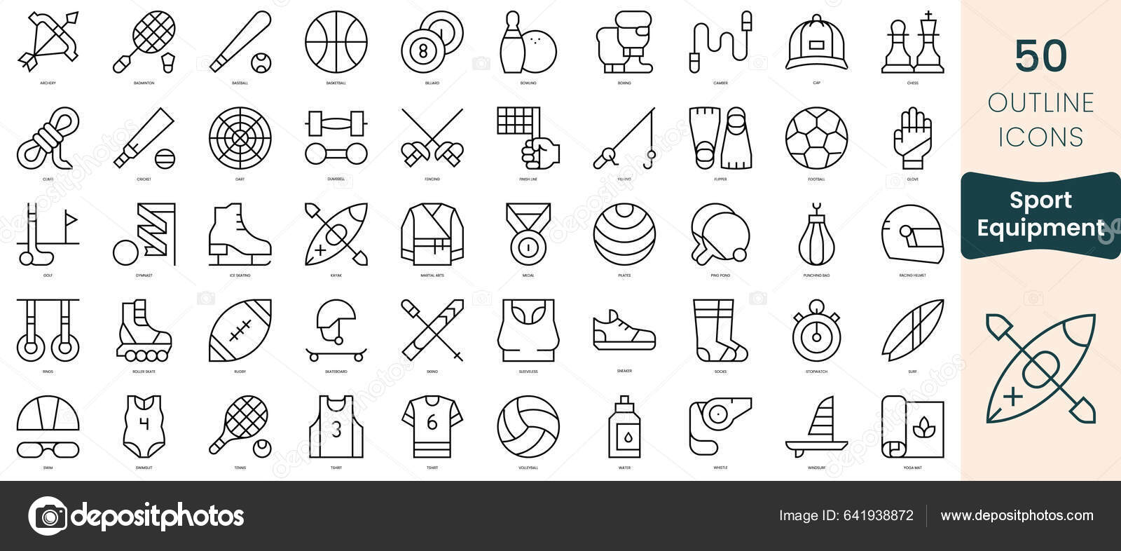 Set Sport Equipment Icons Thin Linear Style Icons Pack Vector Stock Vector by ©Hondicone 641938872