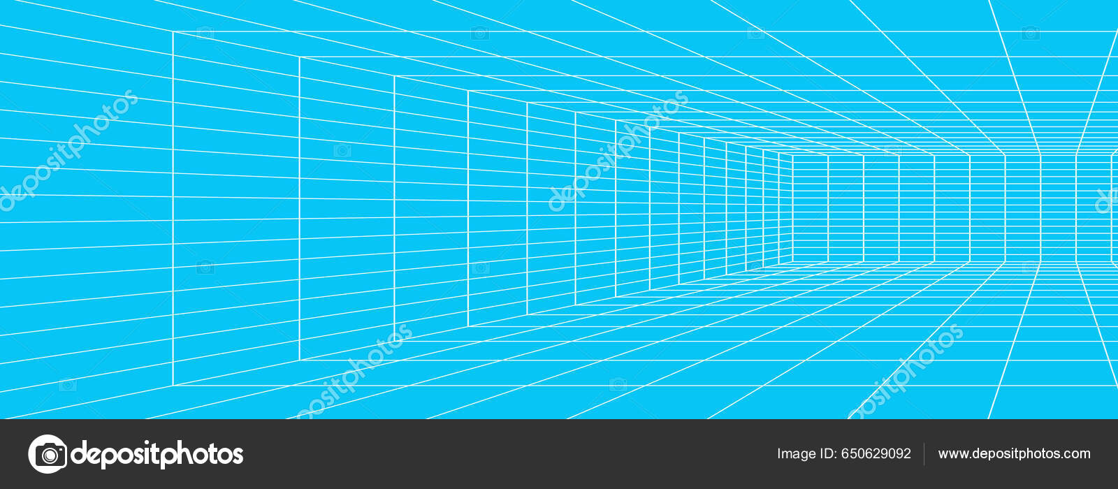 White Rectangle Wireframe Perspective Blue Background Room Hall Studio ...