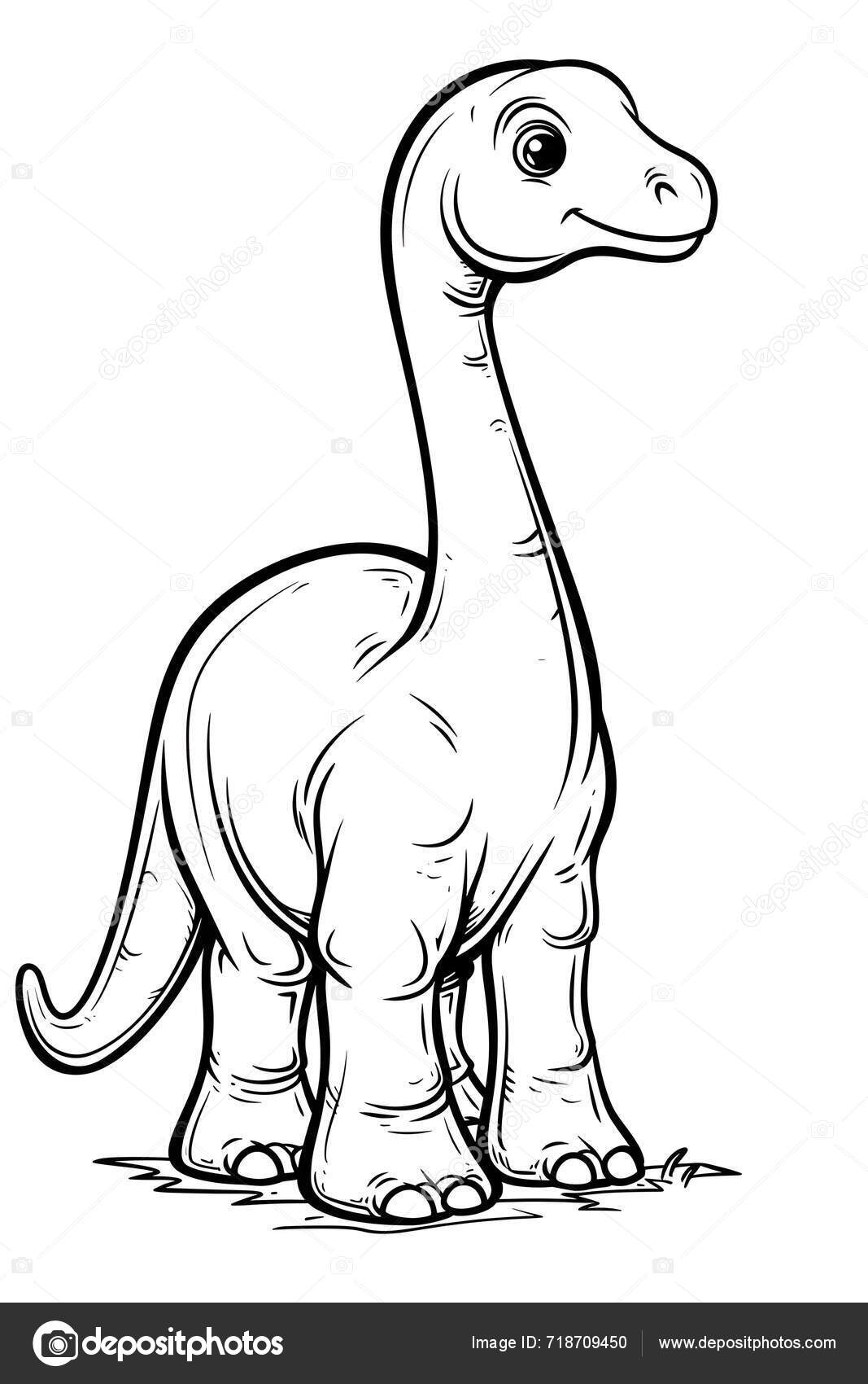 One Line Edmontosaurus Coloring Book Page White Color Background ...