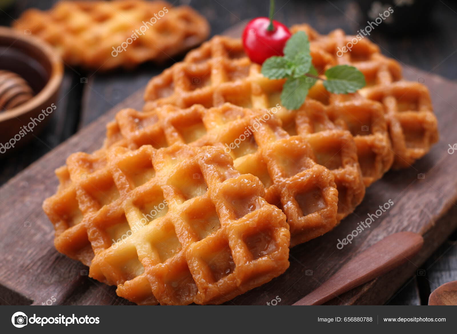 Waffle Dish Made Leavened Batter Dough Cooked Two Plates Patterned ...