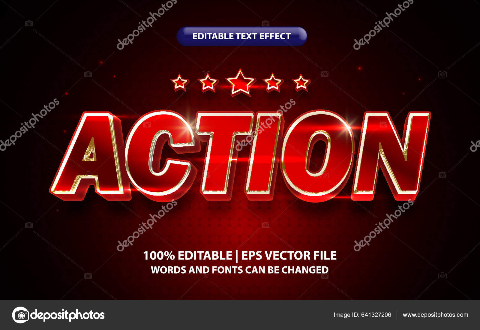 Action Text Editable Text Effect Template Bold Red Gradient Font Stock ...