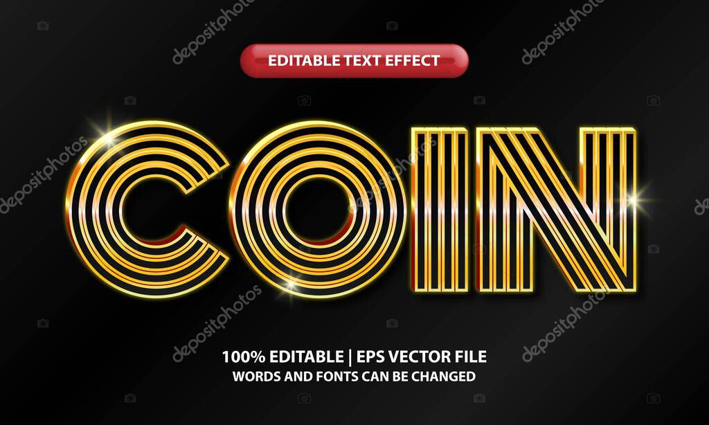 Coin text, editable 3d text effect template, bold effect gold color ...