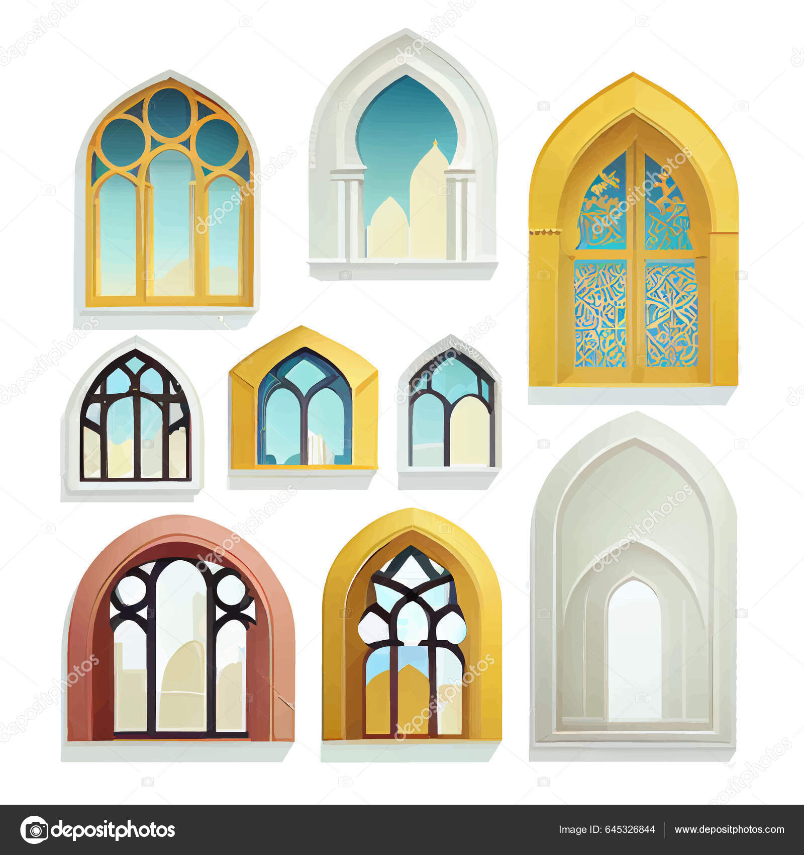 Set Vector Illustration Islamic Style Window Isolated White Background ...