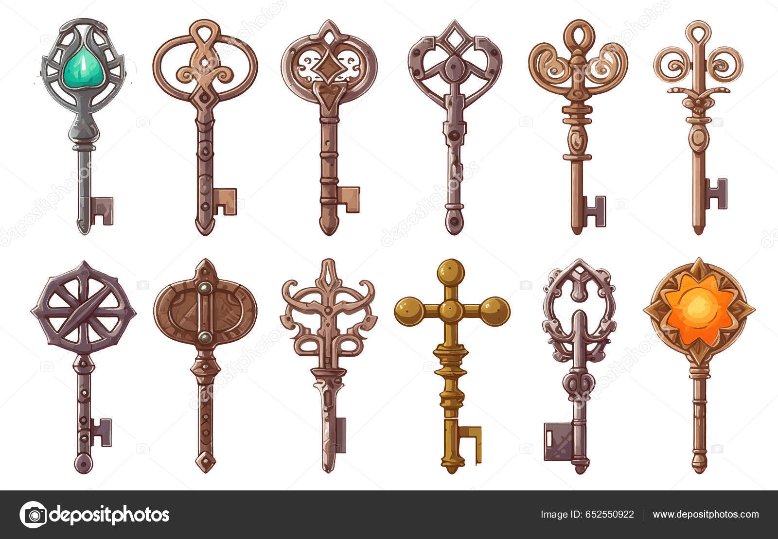 Set Vector Illustration Key Castle Treasure Chest Isolate White ...