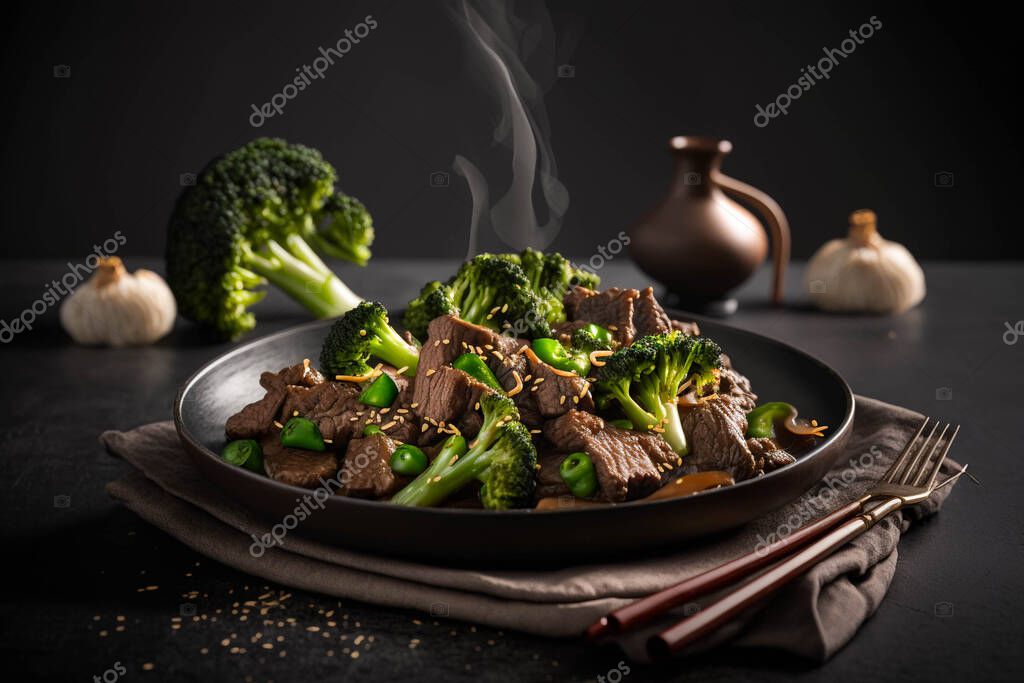 La carne baja en carbohidratos y el brócoli se fríen Una deliciosa y ...