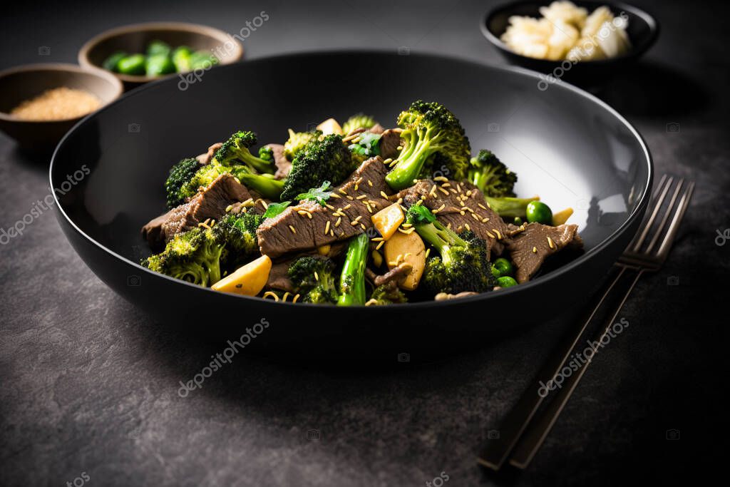 La carne baja en carbohidratos y el brócoli se fríen Una deliciosa y ...