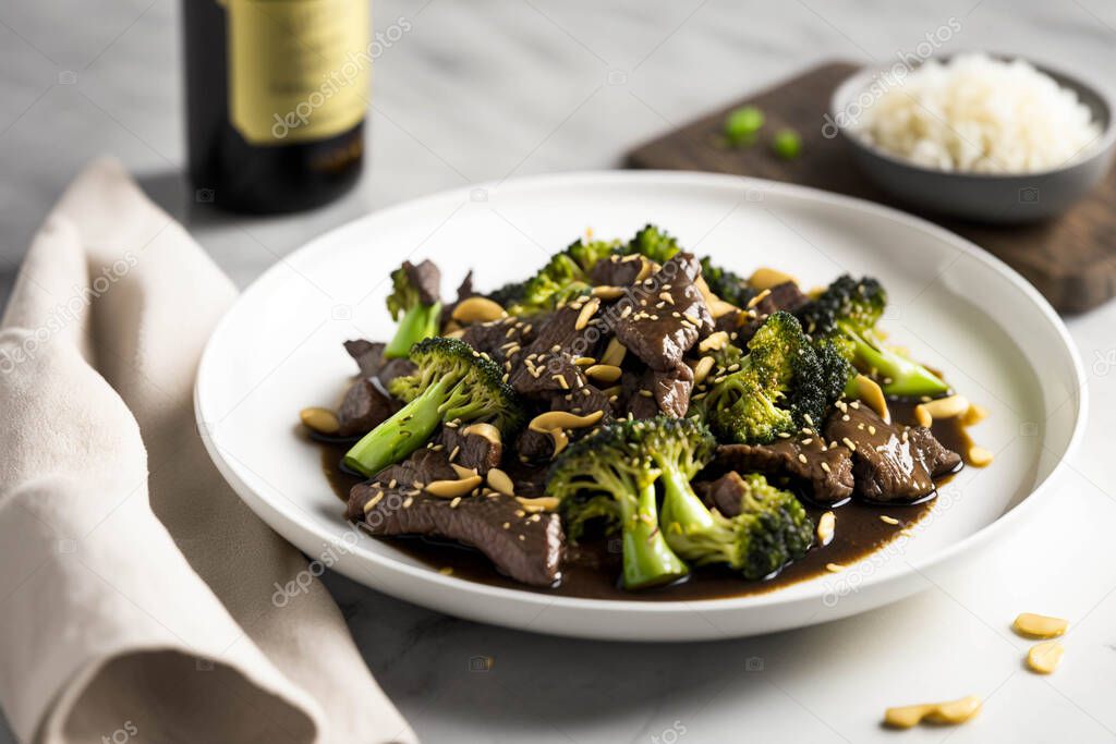 La carne baja en carbohidratos y el brócoli se fríen Una deliciosa y ...