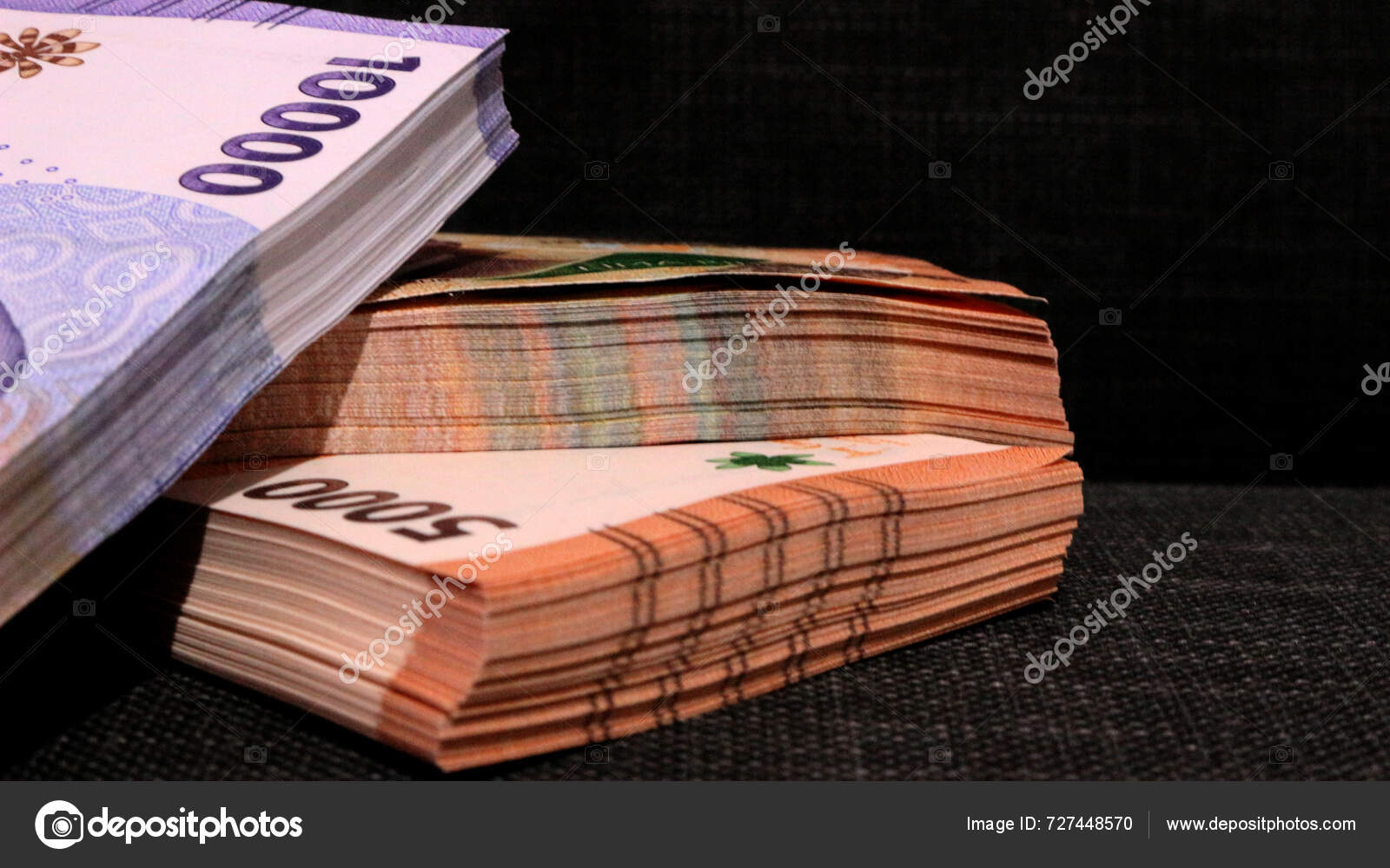 Stack Indonesian Currency Isolated Black Background — Stock Photo ...