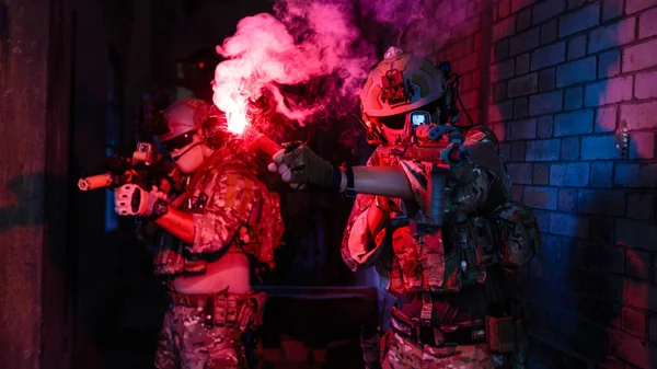 Expert team of soldiers attacking enemy during military operation, Army ...