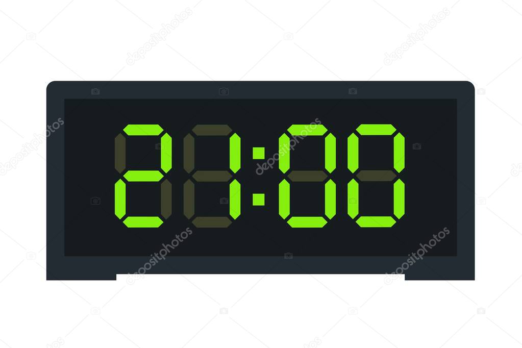 Ilustración plana vectorial de un reloj digital que muestra 21.00 ...