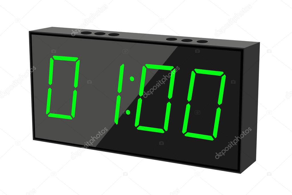 Ilustración plana vectorial de un reloj digital que muestra 01.00 ...