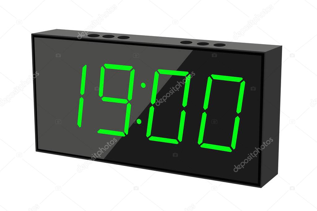 Ilustración plana vectorial de un reloj digital que muestra 19.00 ...