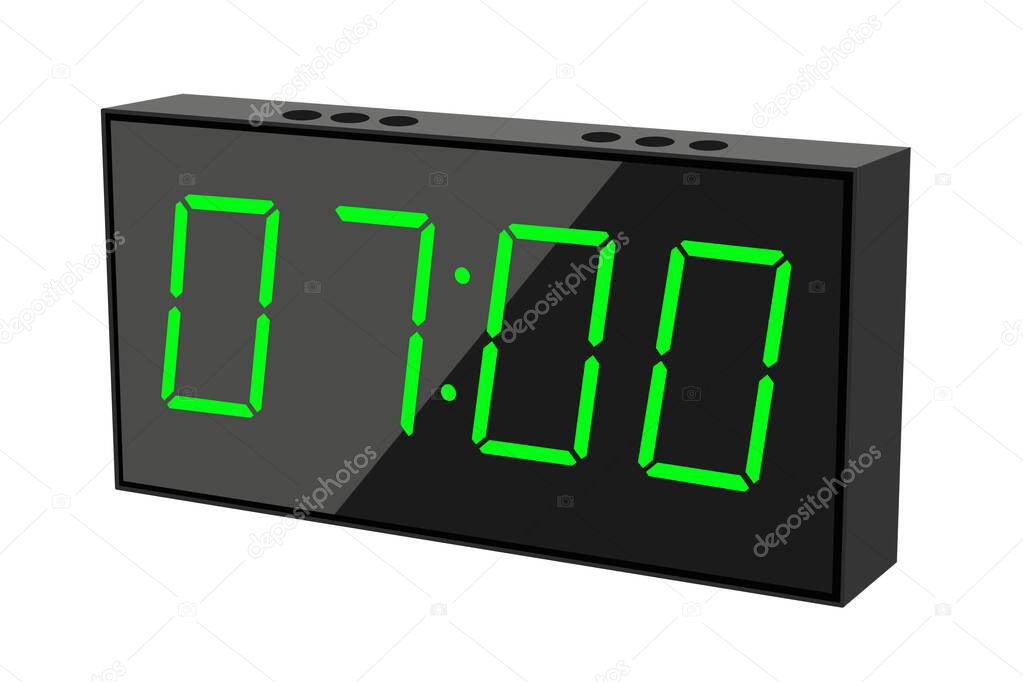 Ilustración plana vectorial de un reloj digital mostrando 07.00 ...