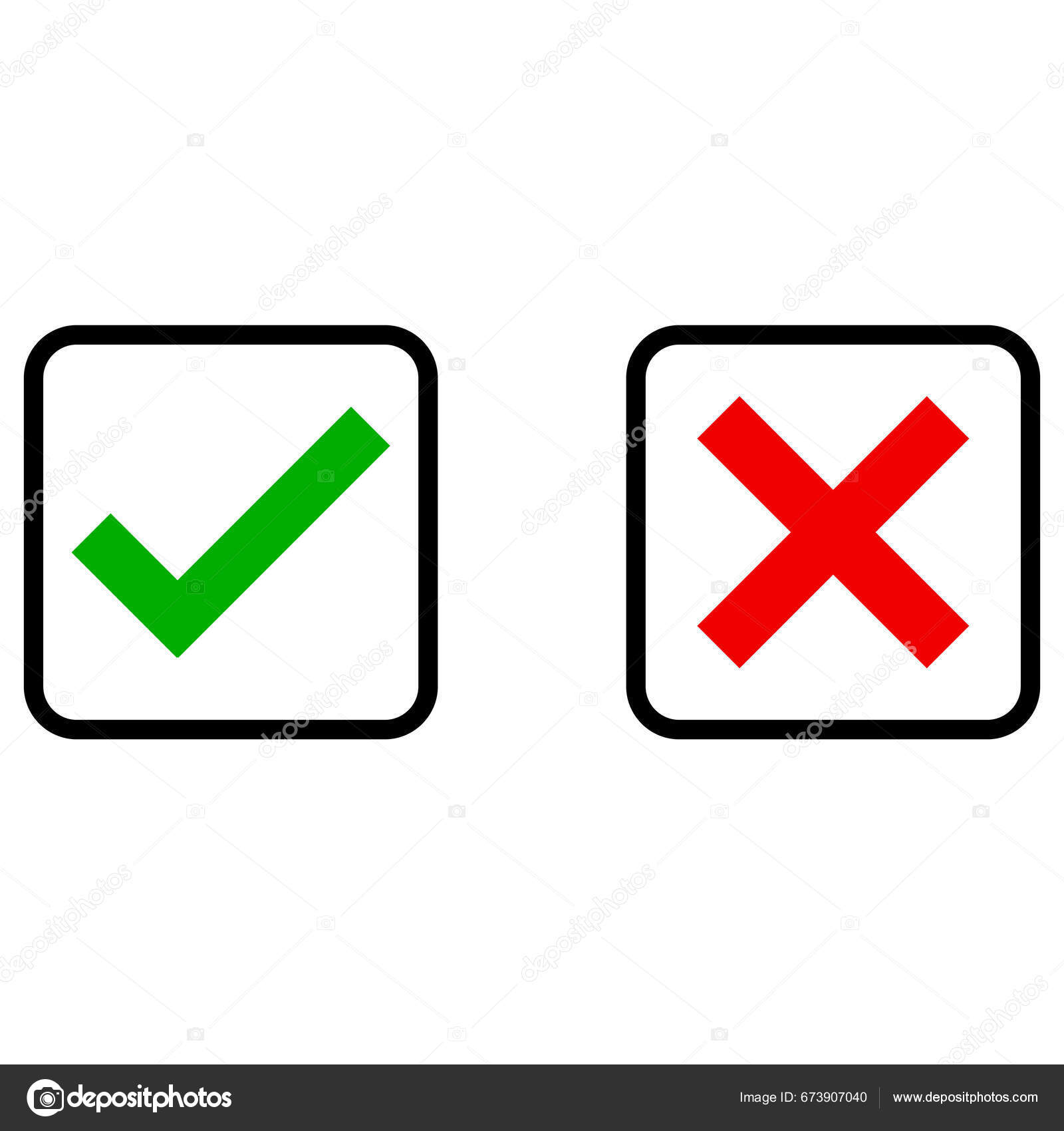 True False Icons Square Green Tick Symbol Red Cross Sign Stock Vector ...
