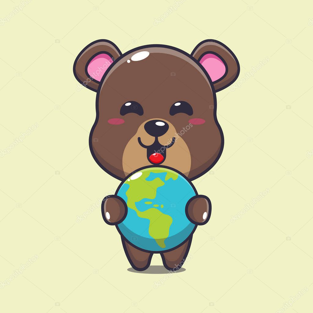 Dibujos animados lindo oso vector ilustración abrazando earth.Vector ...