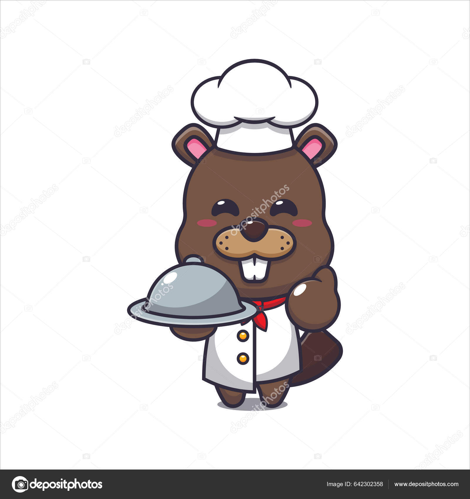 Carino Chef Castoro Con Piatto Cartone Animato Vettoriale Illustrazione ...