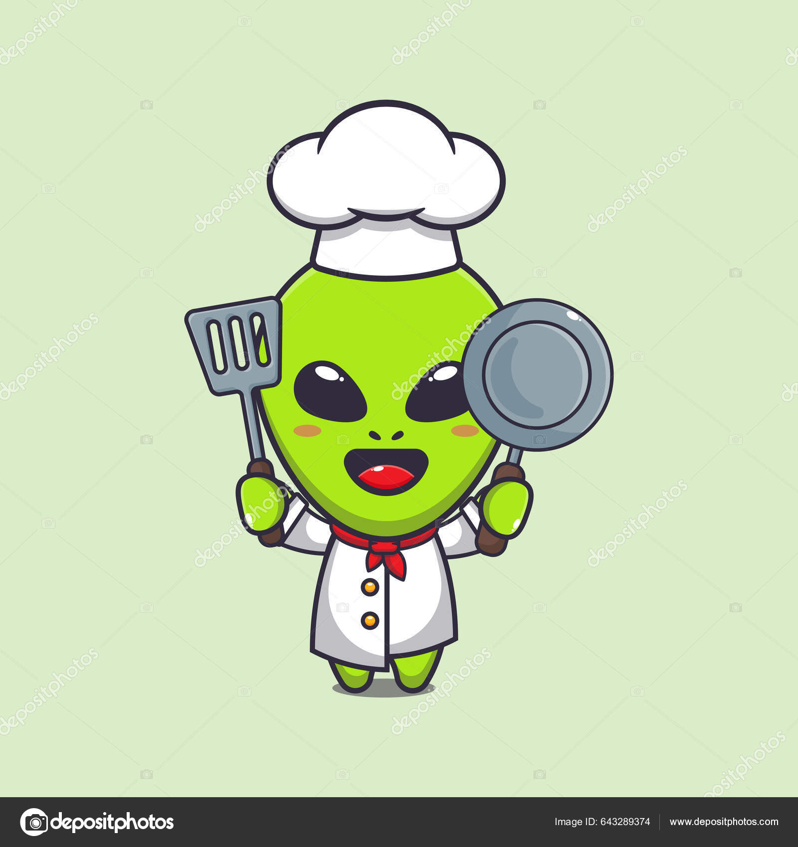 Cute Chef Alien Cartoon Vector Illustration Vector de stock #643289374 ...