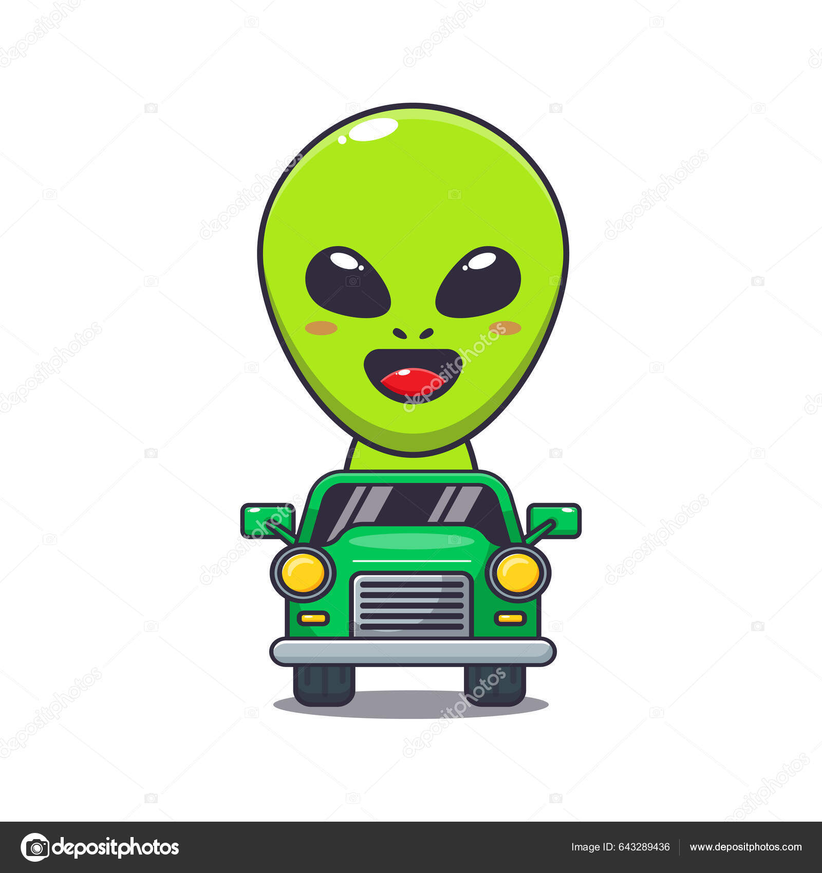Cute Alien Ride Car Cartoon Vector Illustration Suitable Poster ...
