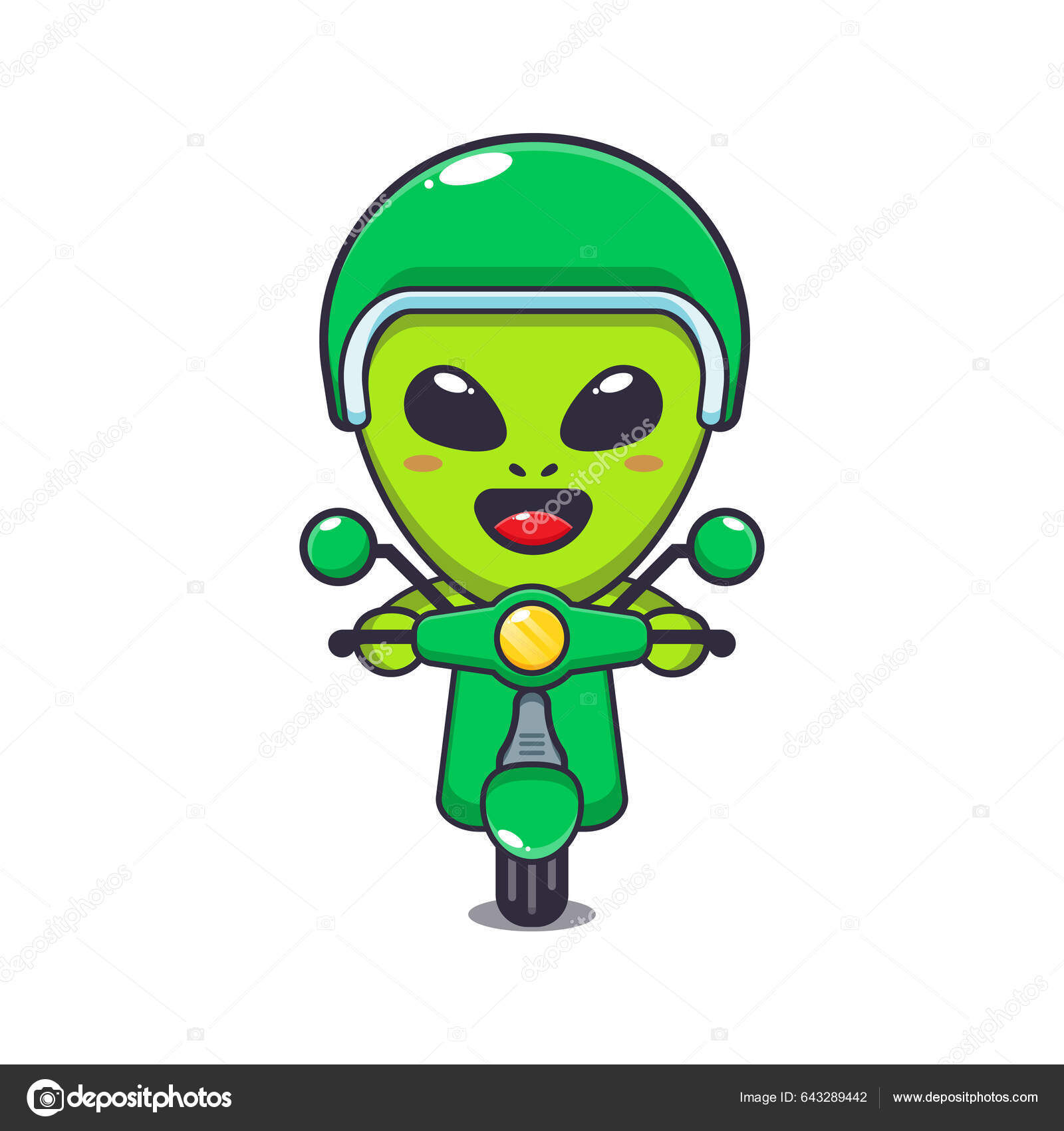 Cute Alien Ride Scooter Cartoon Vector Illustration Suitable Poster ...
