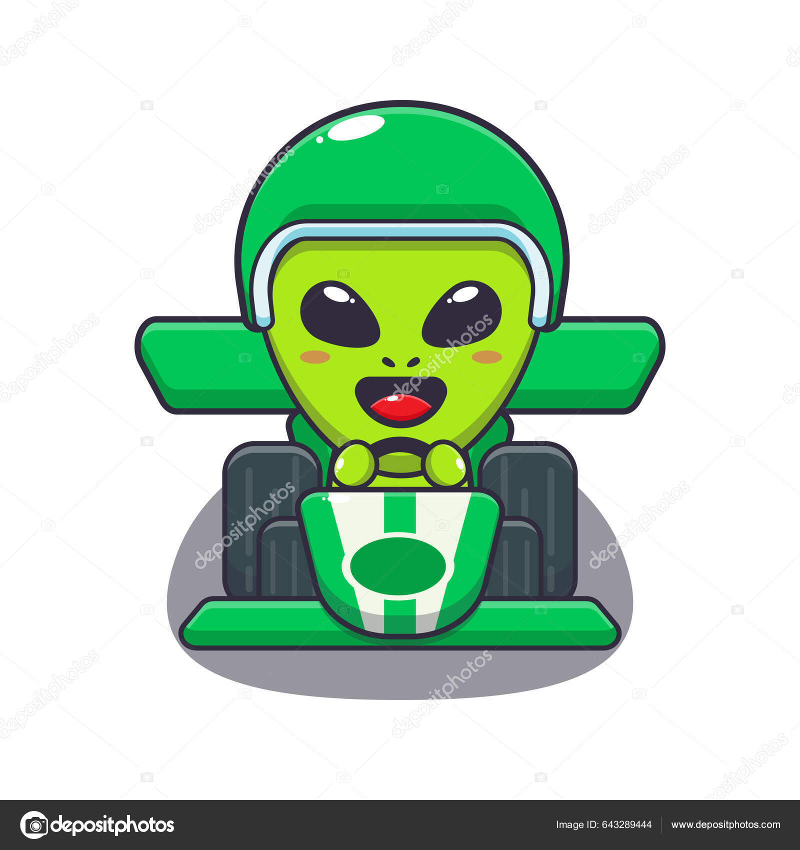 Mignon Alien Chevauchant Une Voiture Course Illustration Vectorielle ...
