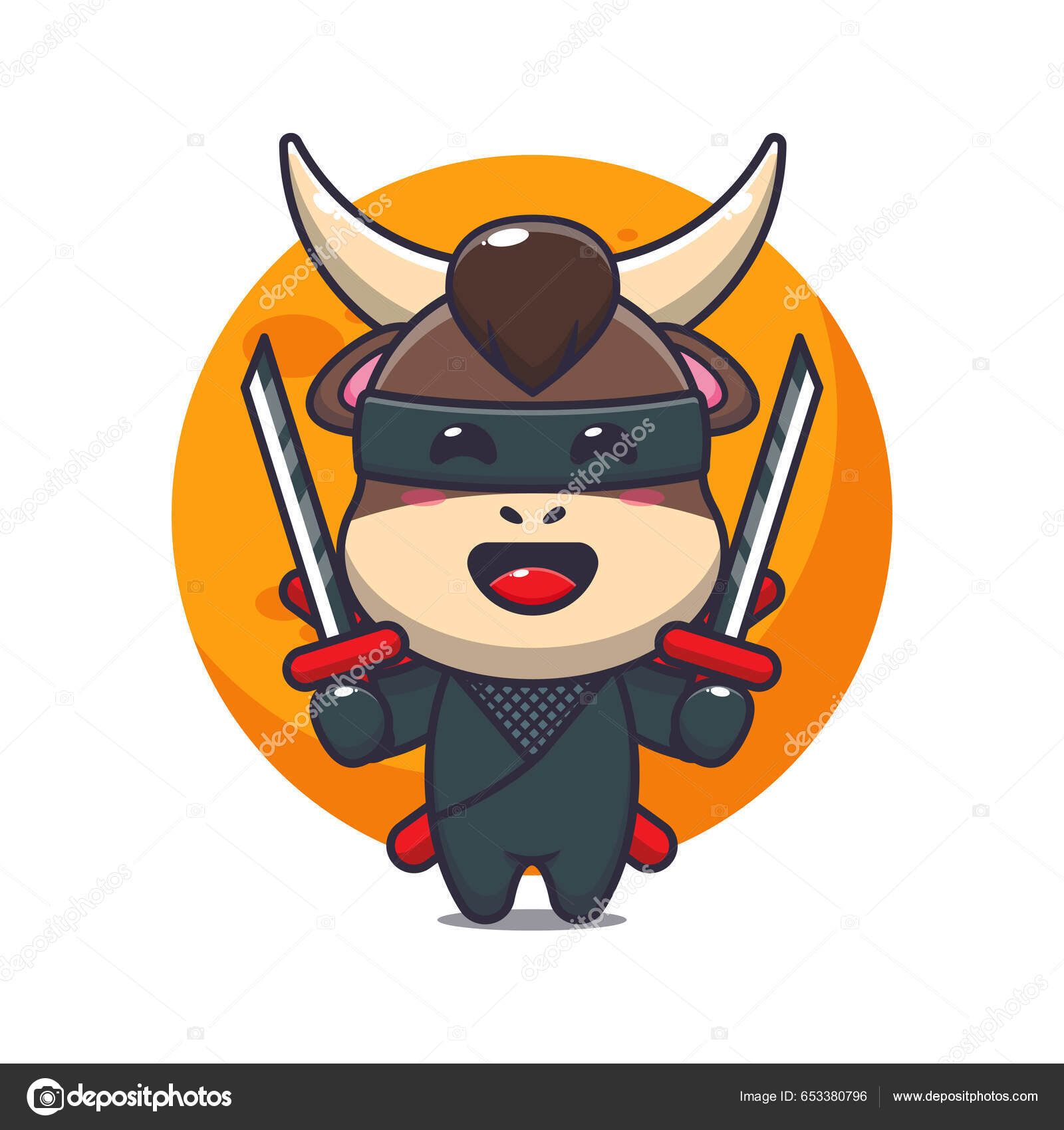 Bonito Ninja Touro Cartoon Vetor Ilustração Vetor de ©Artprodite 653380796