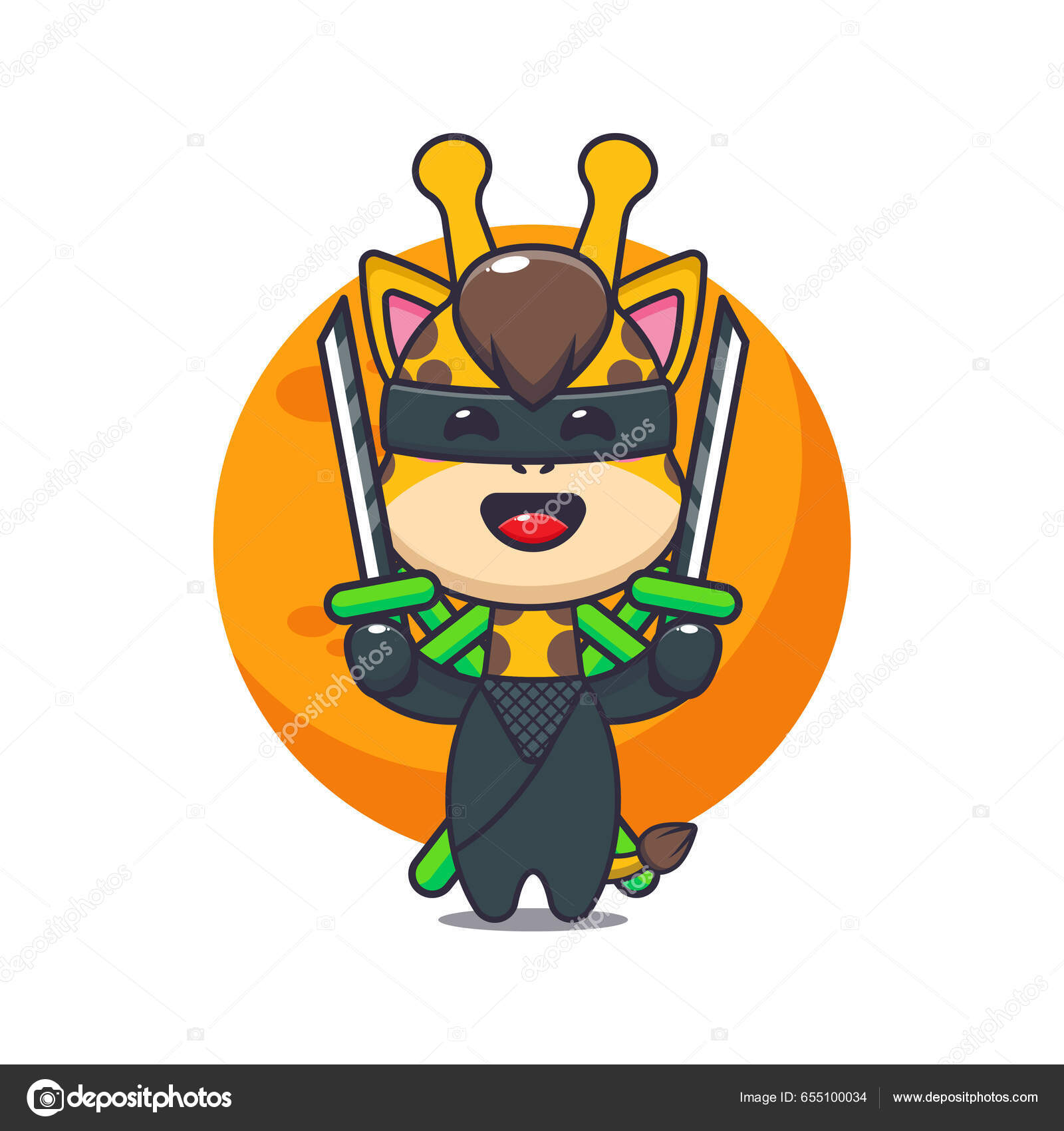 Linda Jirafa Ninja Ilustración Vector Dibujos Animados Vector de stock ...