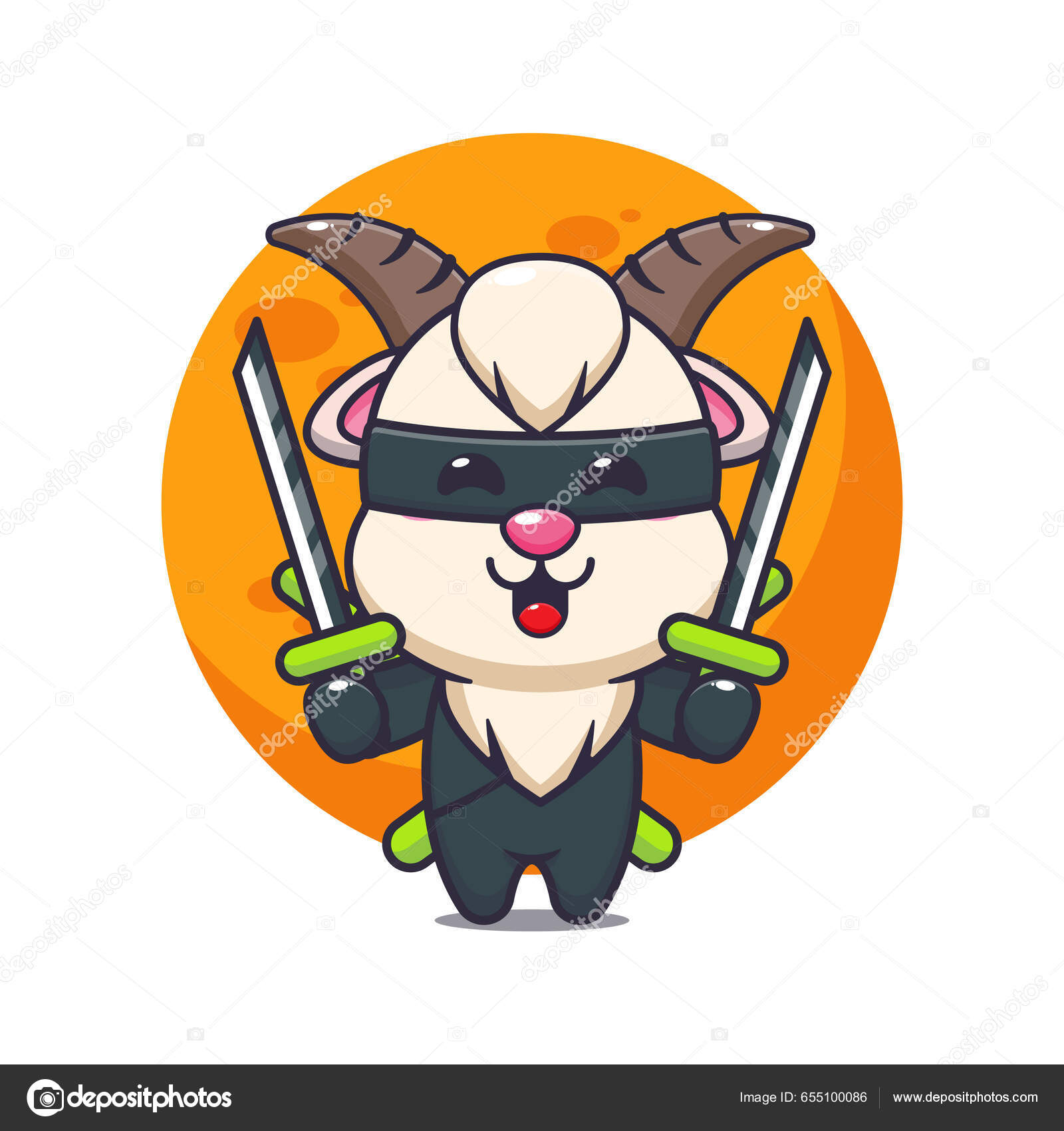 Bonito Ninja Cabra Cartoon Vetor Ilustração Desenho Animado Vetorial ...