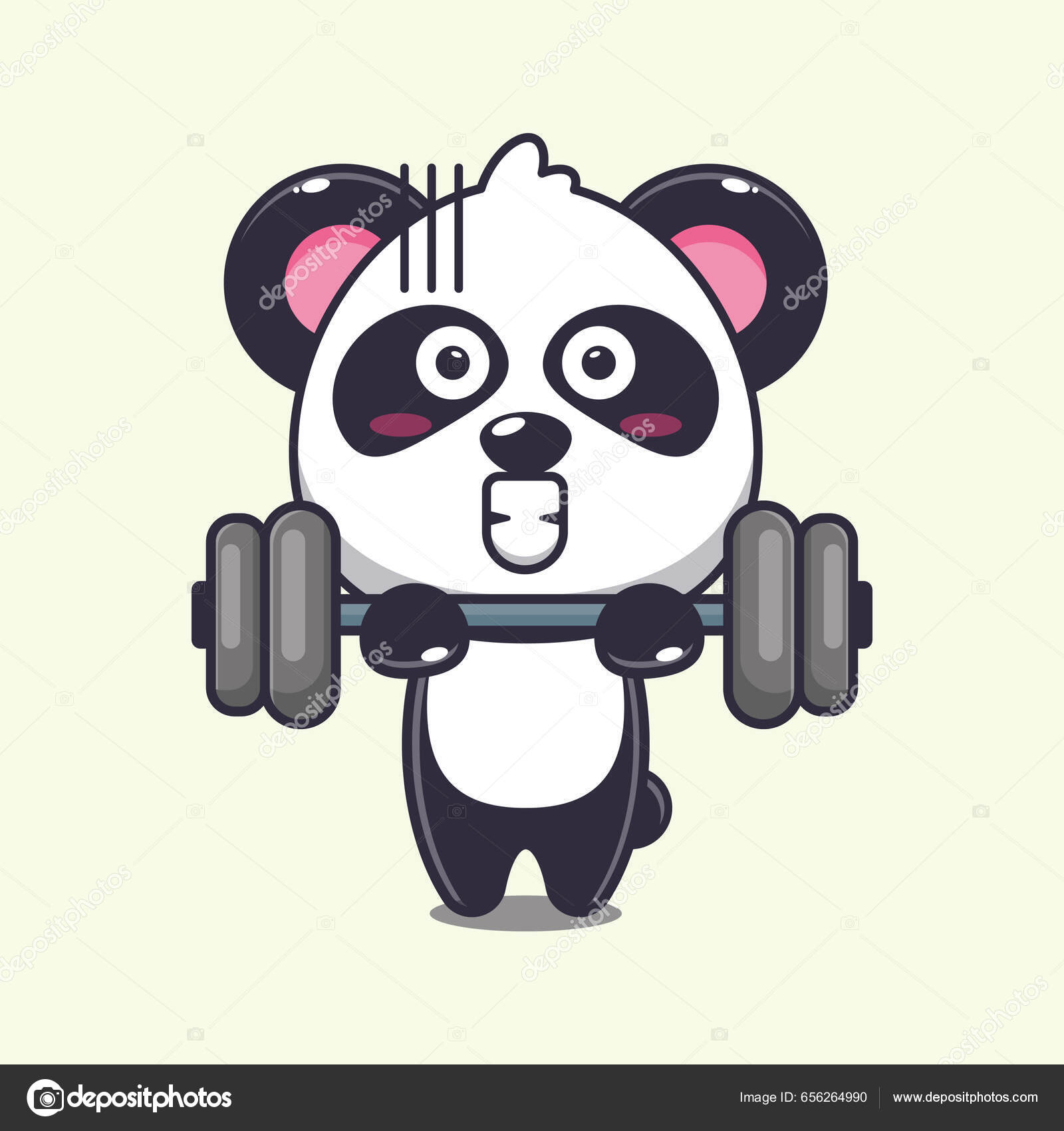 Lindo Panda Levantamiento Barra Dibujos Animados Vector Ilustración ...