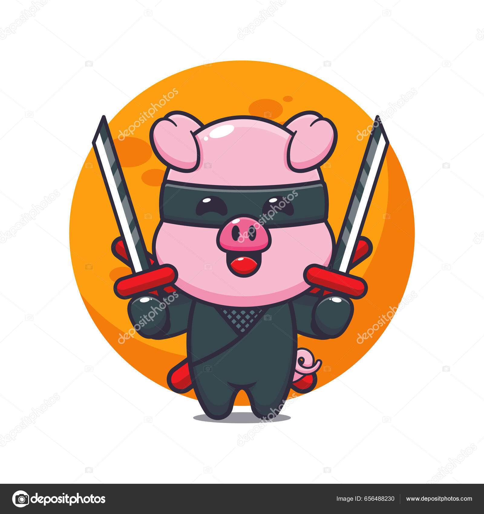 Niedliche Ninja Pig Cartoon Vektor Illustration Stock-Vektorgrafik von ...