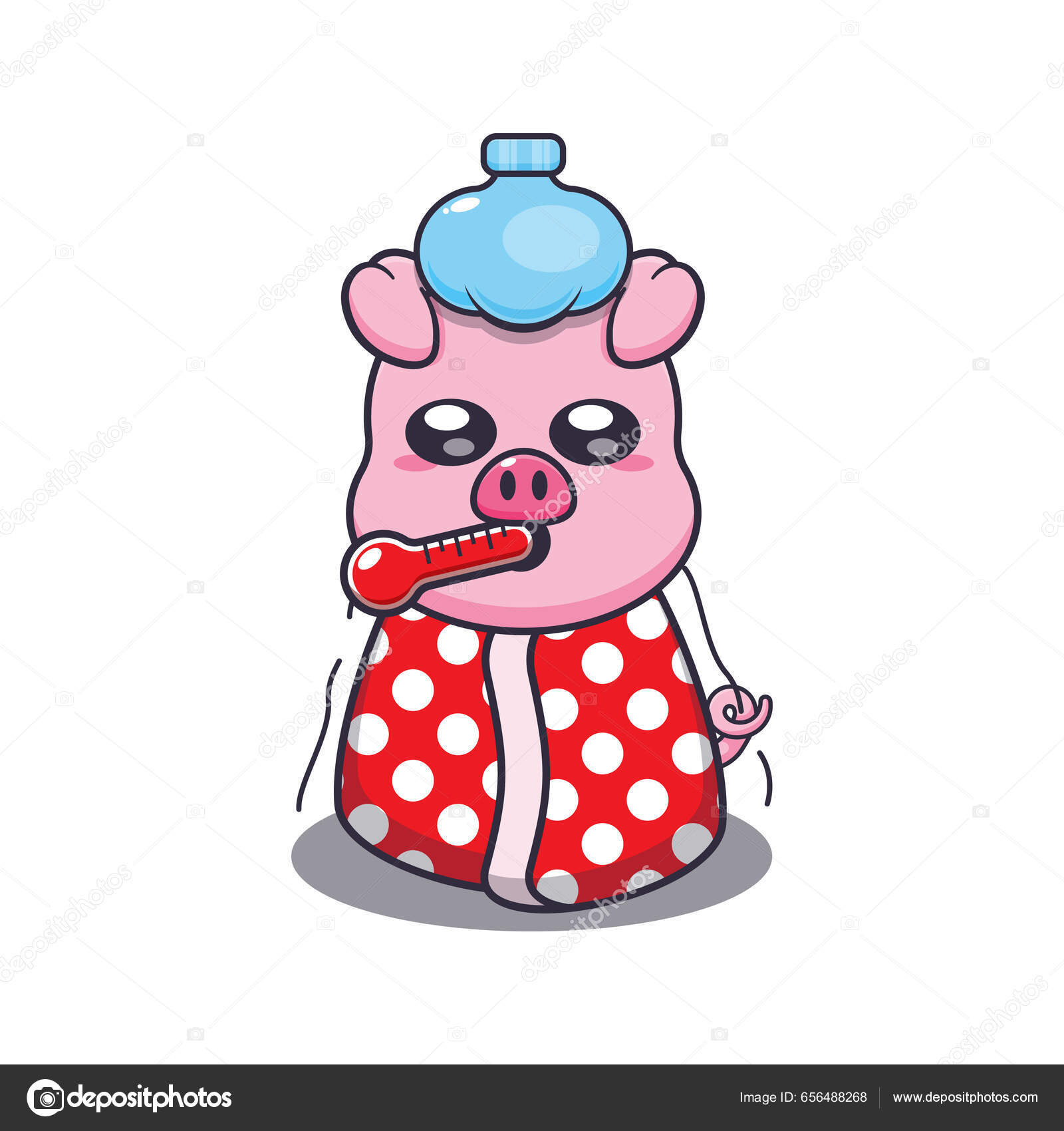 Lindo Cerdo Está Enfermo Ilustración Vector Dibujos Animados Vector de ...