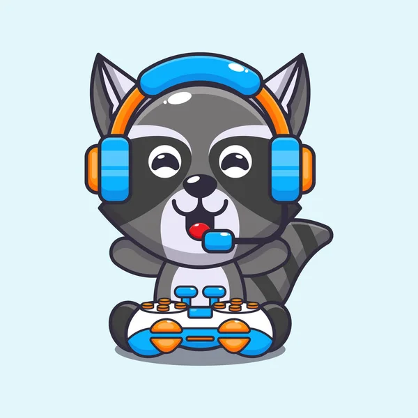 Mapache Lindo Con Helado Ilustración Vector Dibujos Animados Vector de ...