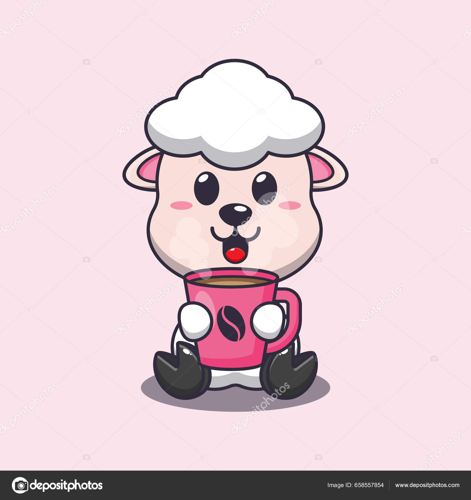 Cute Sheep Hot Coffee Cartoon Vector Illustration Stock Vector by ...