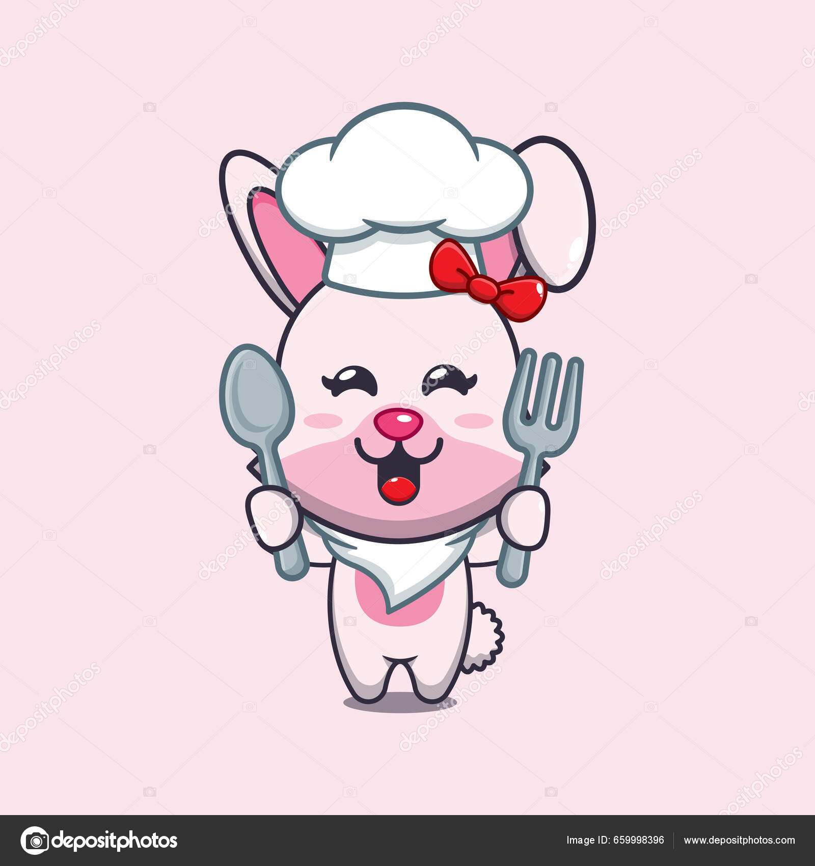 Chef Bunny Cartoon Vector Holding Spoon Fork Stock Vector by ...