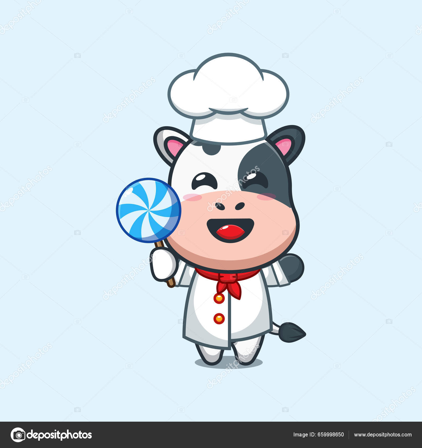 Chef Vaca Dibujos Animados Vector Celebración Dulces Vector de stock ...