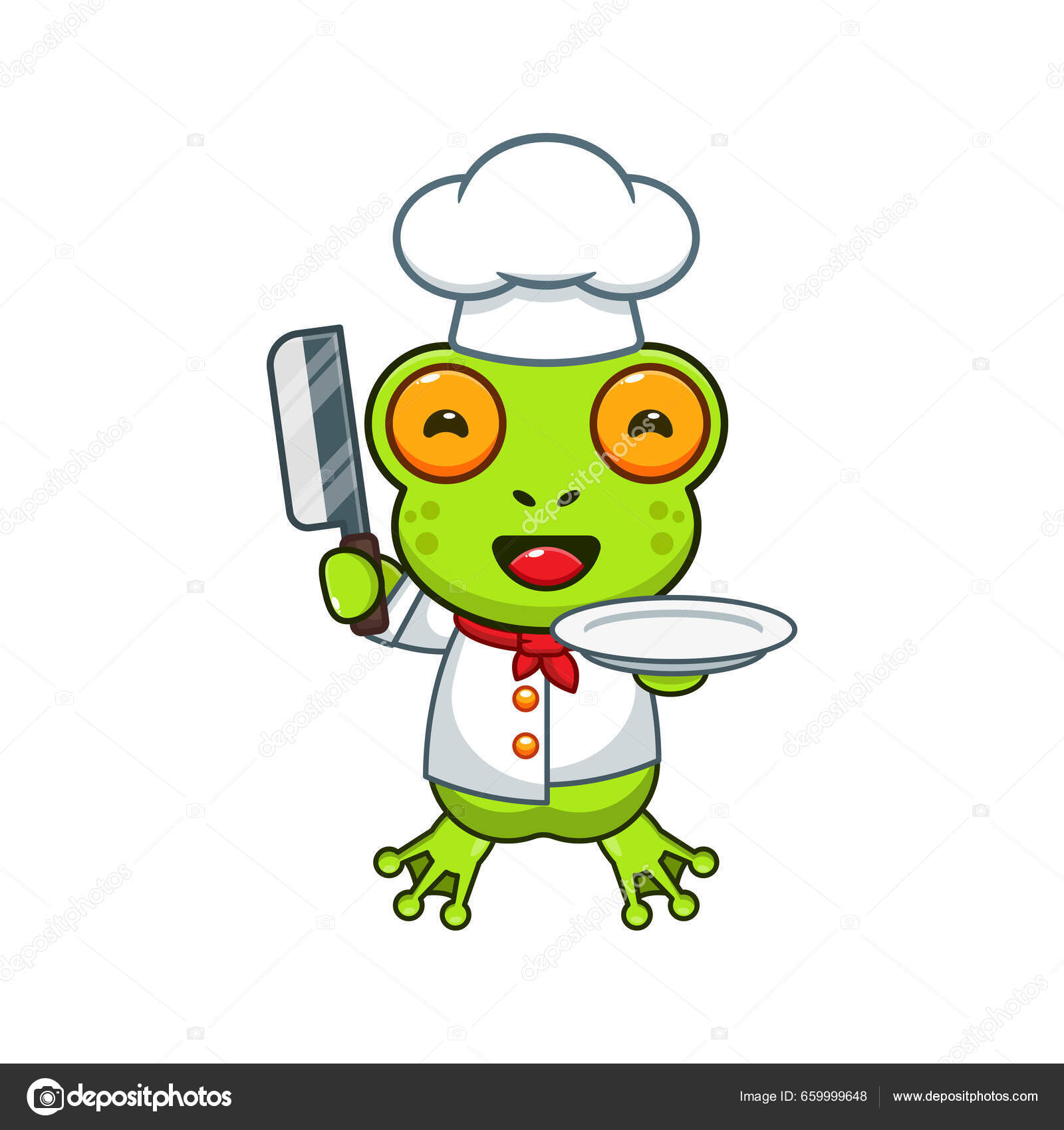 Chef Rana Vector Dibujos Animados Con Cuchillo Placa Vector de stock ...
