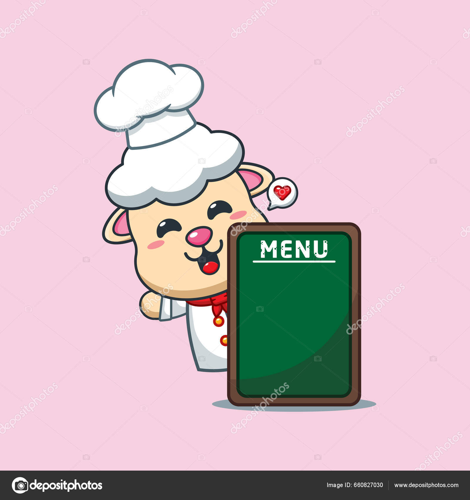 Vektor Kartun Domba Koki Dengan Papan Menu Vektor Stok oleh ©Artprodite ...