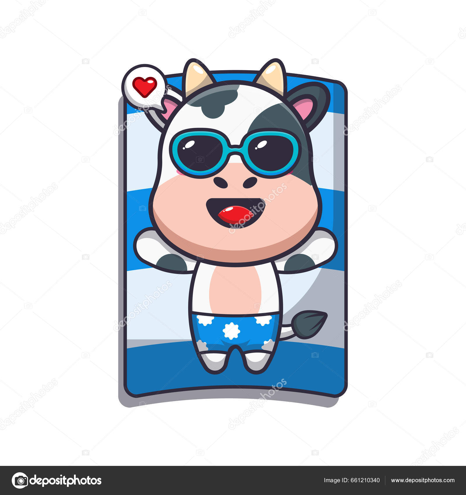 Cute Cow Sunglasses Sleep Beach Cute Summer Cartoon Illustration Vector ...