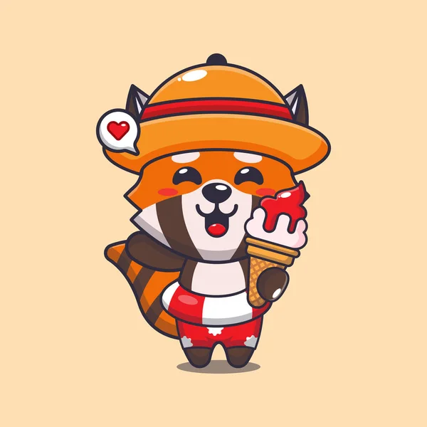 Mapache Lindo Con Helado Ilustración Vector Dibujos Animados Vector de ...