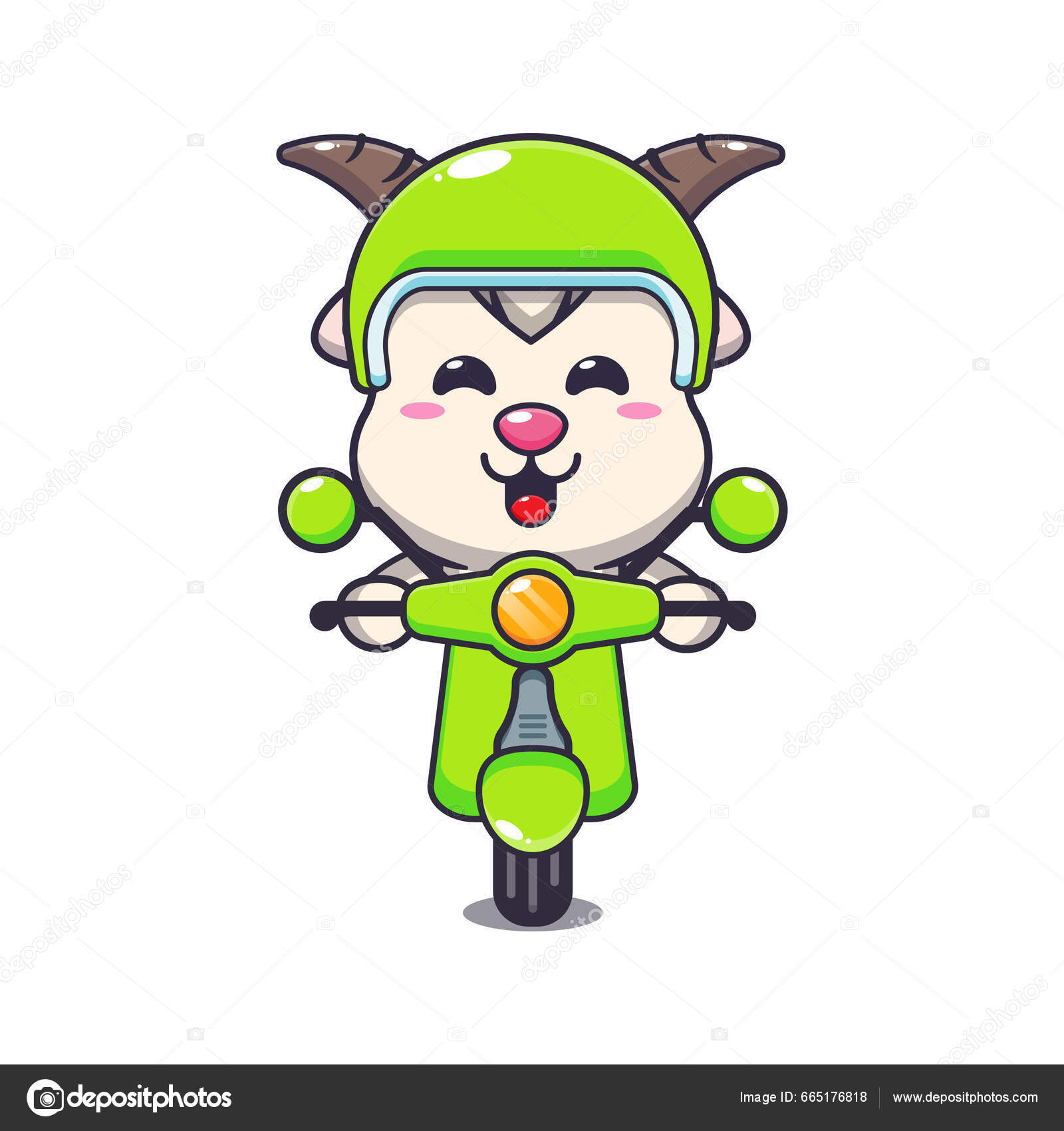 Maskot Kambing Lucu Kartun Karakter Naik Skuter Ilustrasi Kartun Vektor ...
