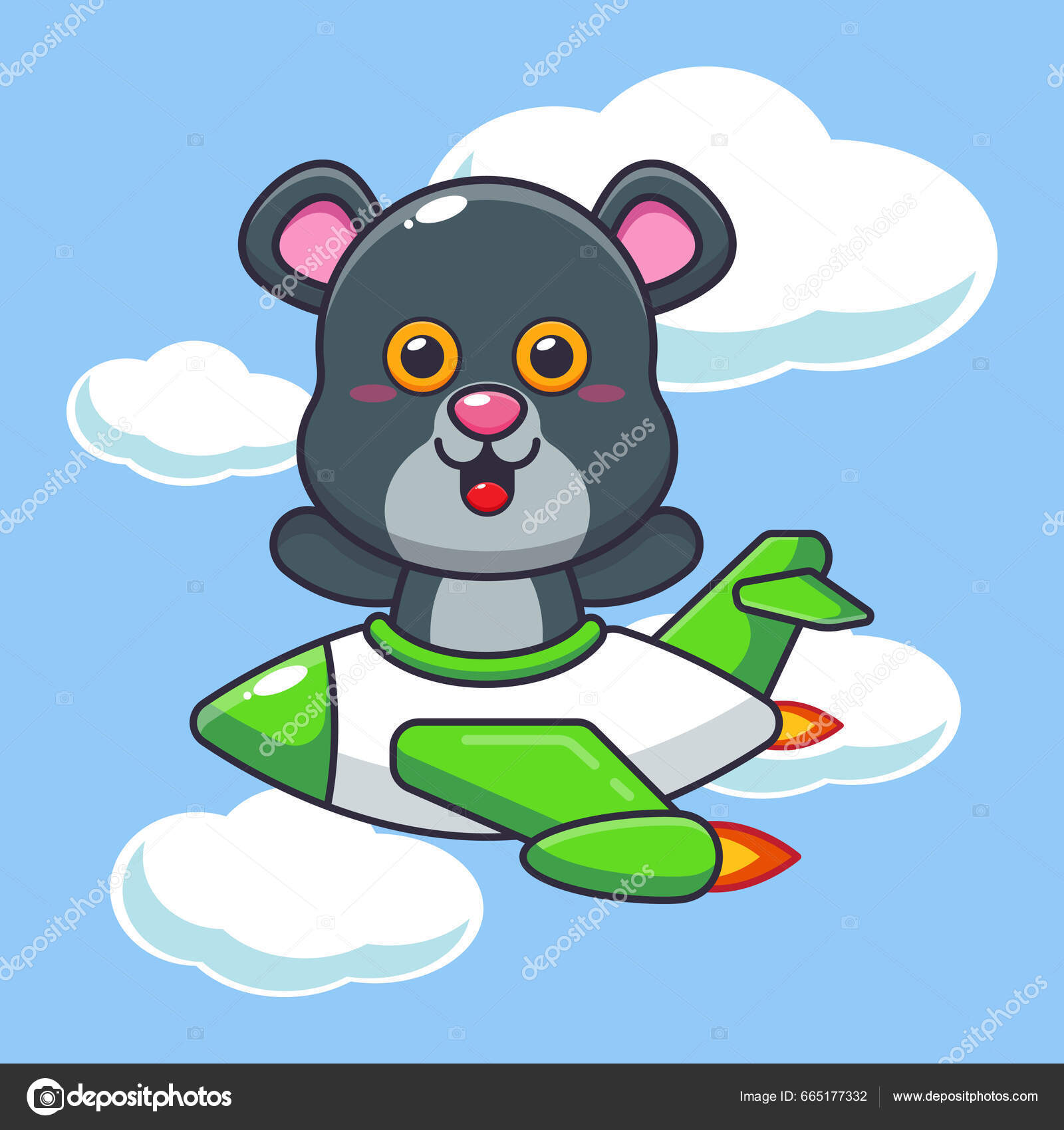 Cute Pantera Passeio Avião Jet Cartoon Vetor Ilustração imagem vetorial ...