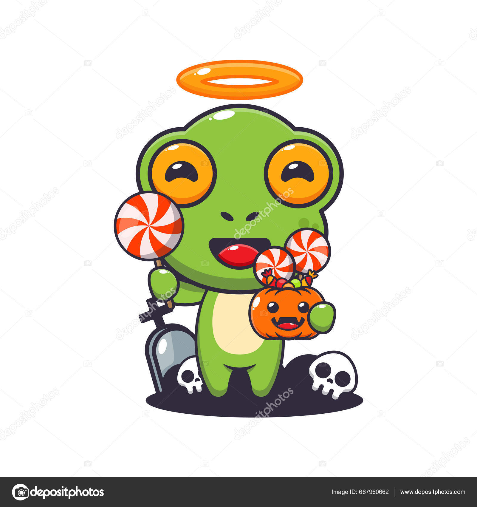 Cute Angel Frog Holding Candy Halloween Day Cute Halloween Cartoon ...
