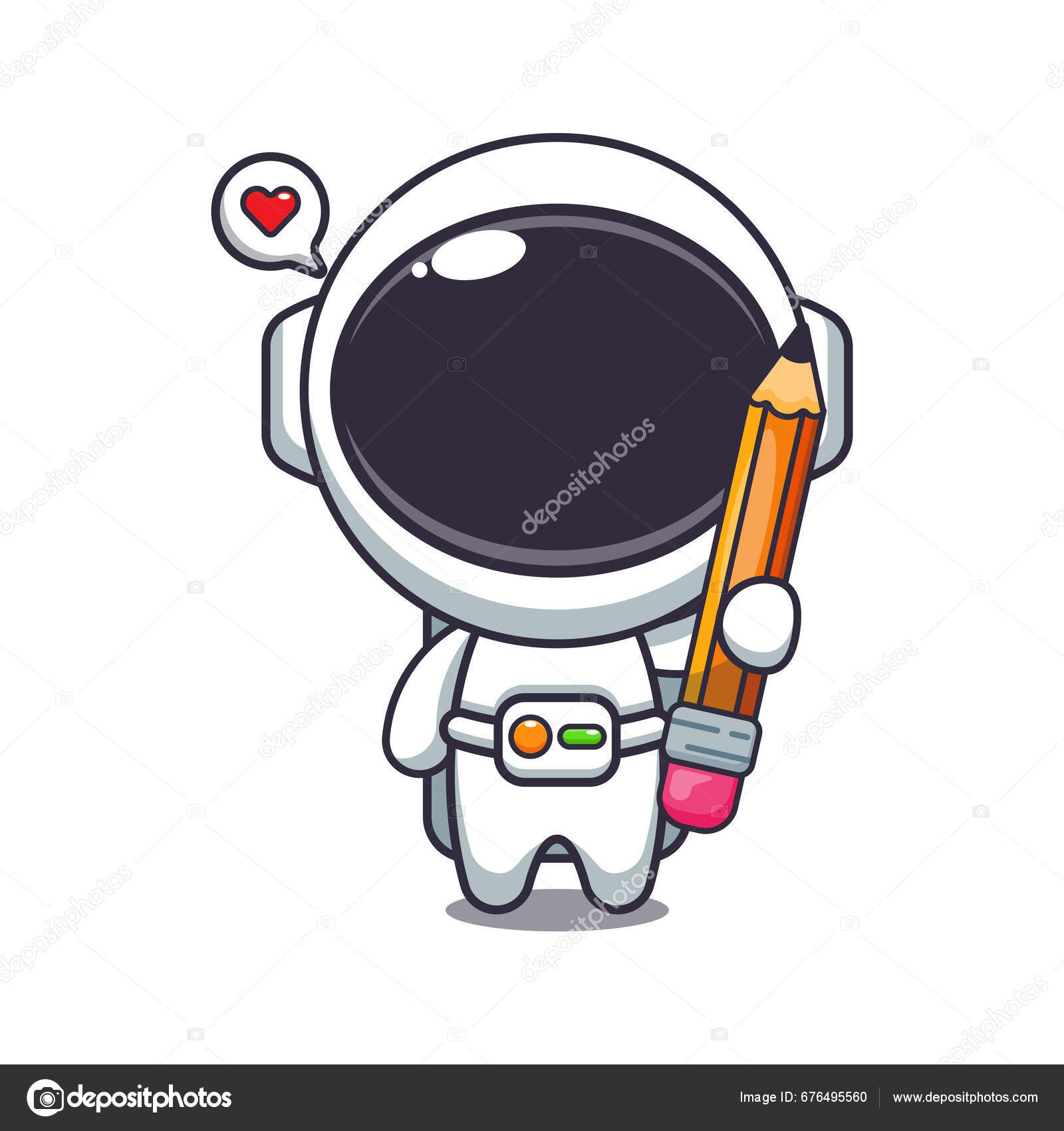 Sød Astronaut Holder Blyant Tegneserie Vektor Illustration Stock-vektor ...