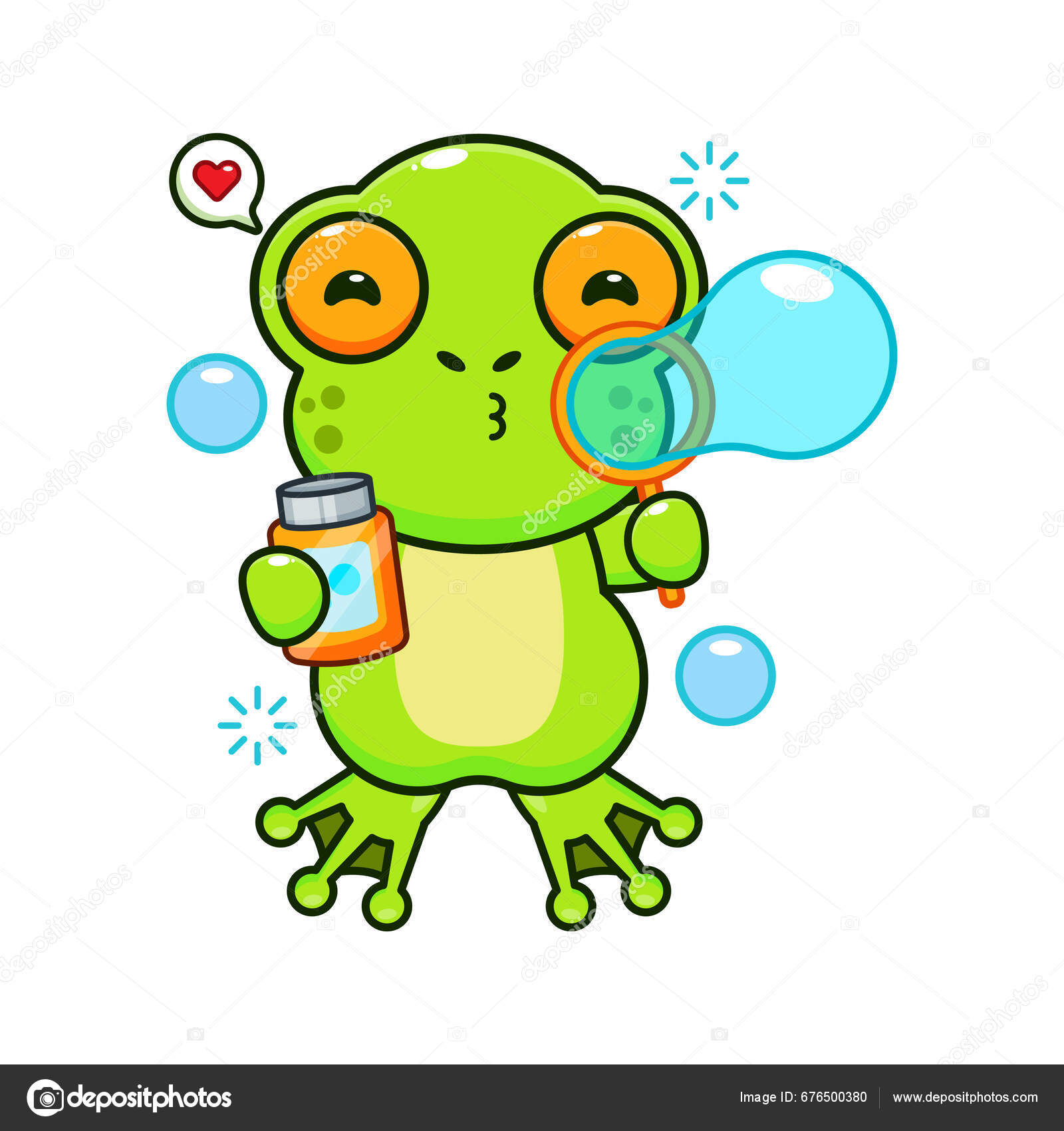 Lindo Rana Soplado Burbujas Dibujos Animados Vector Ilustración Vector ...