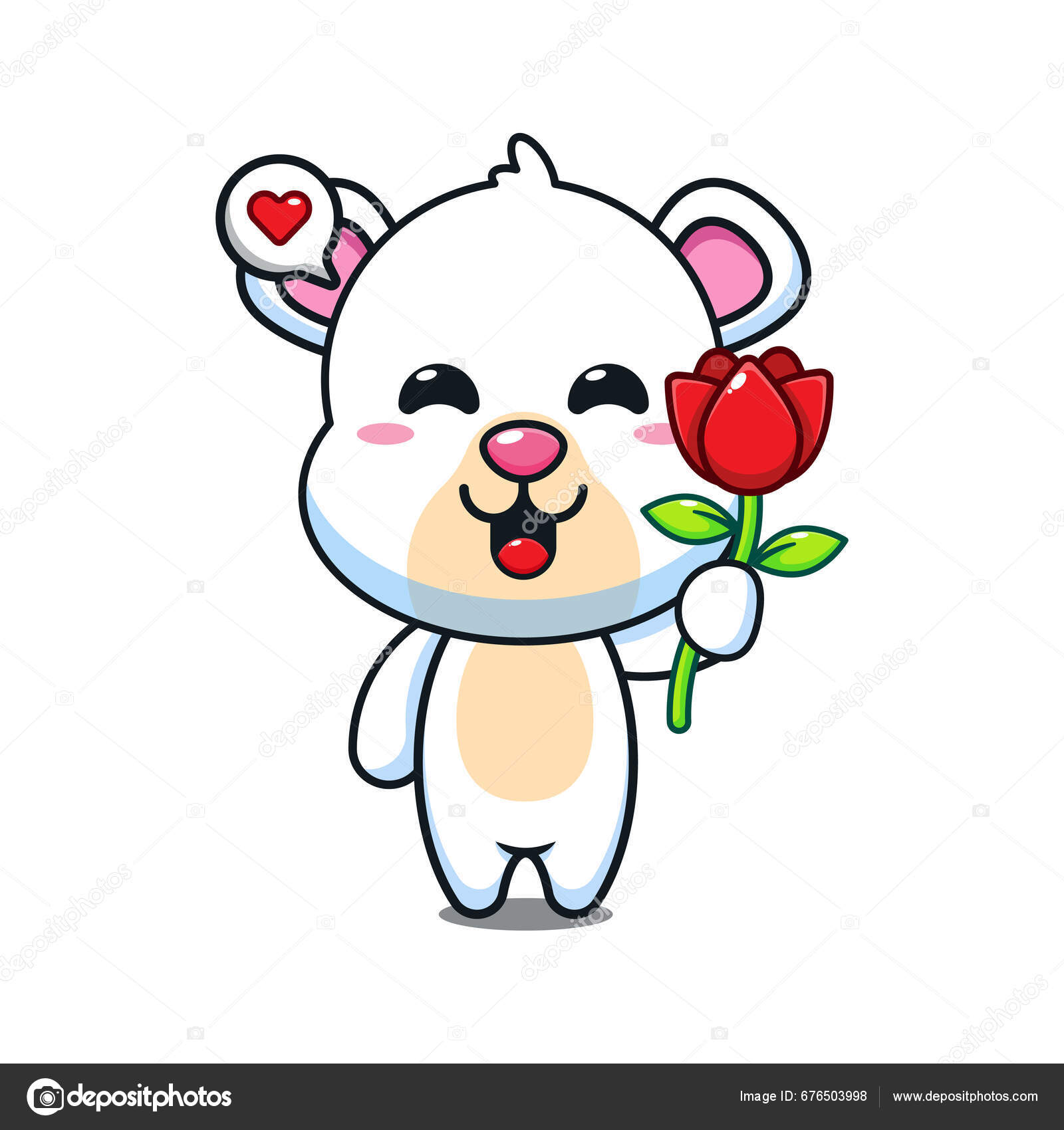 Lucu Beruang Kutub Memegang Mawar Bunga Gambar Vektor Kartun Vektor ...