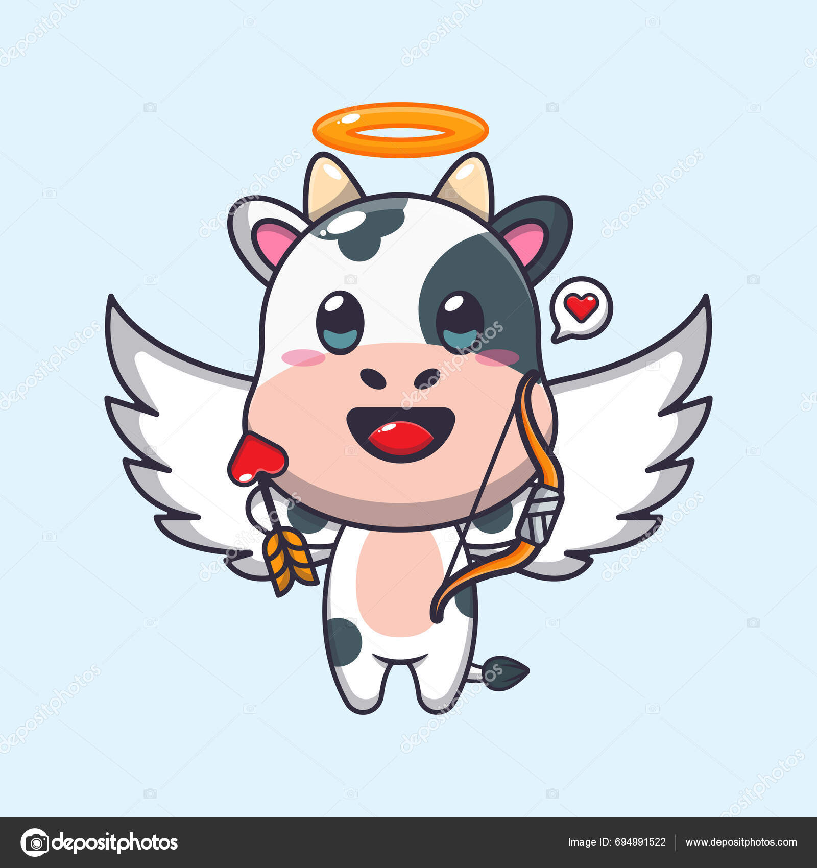 Cute Cow Cupid Cartoon Character Holding Love Arrow Stock Vector by ...